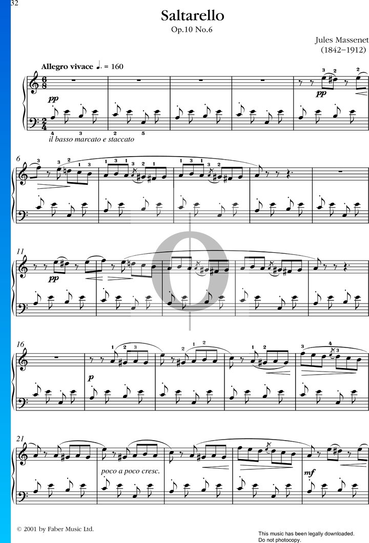 Saltarello, Op. 10 No. 6 di Jules Massenet - Spartiti per pianoforte ...