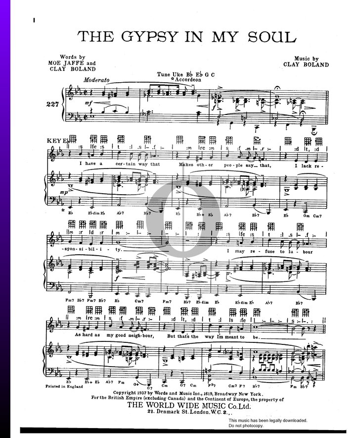 The Gypsy In My Soul (Clay Boland) Piano Sheet Music - OKTAV