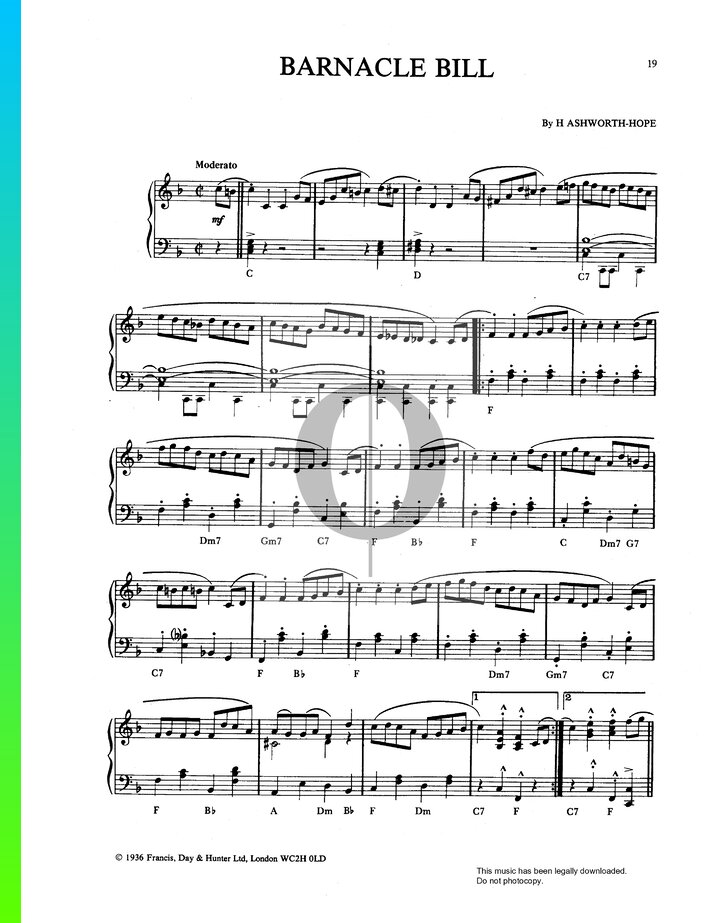 Barnacle Bill Piano Sheet Music from Blue Peter by Herbert Ashworth ...
