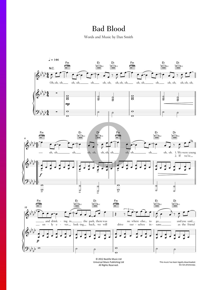 Bad Blood (Bastille) Piano Sheet Music - OKTAV