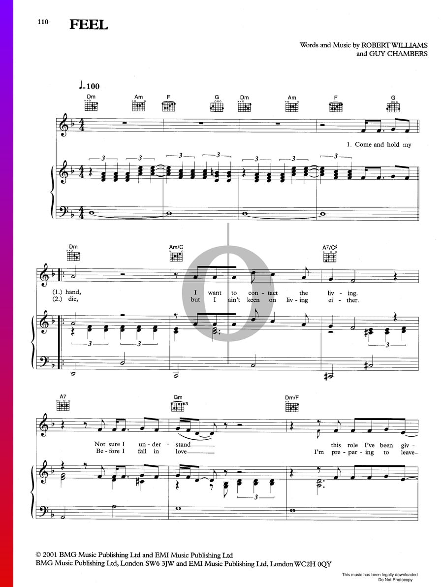 Feel (Robbie Williams) Piano Sheet Music - OKTAV