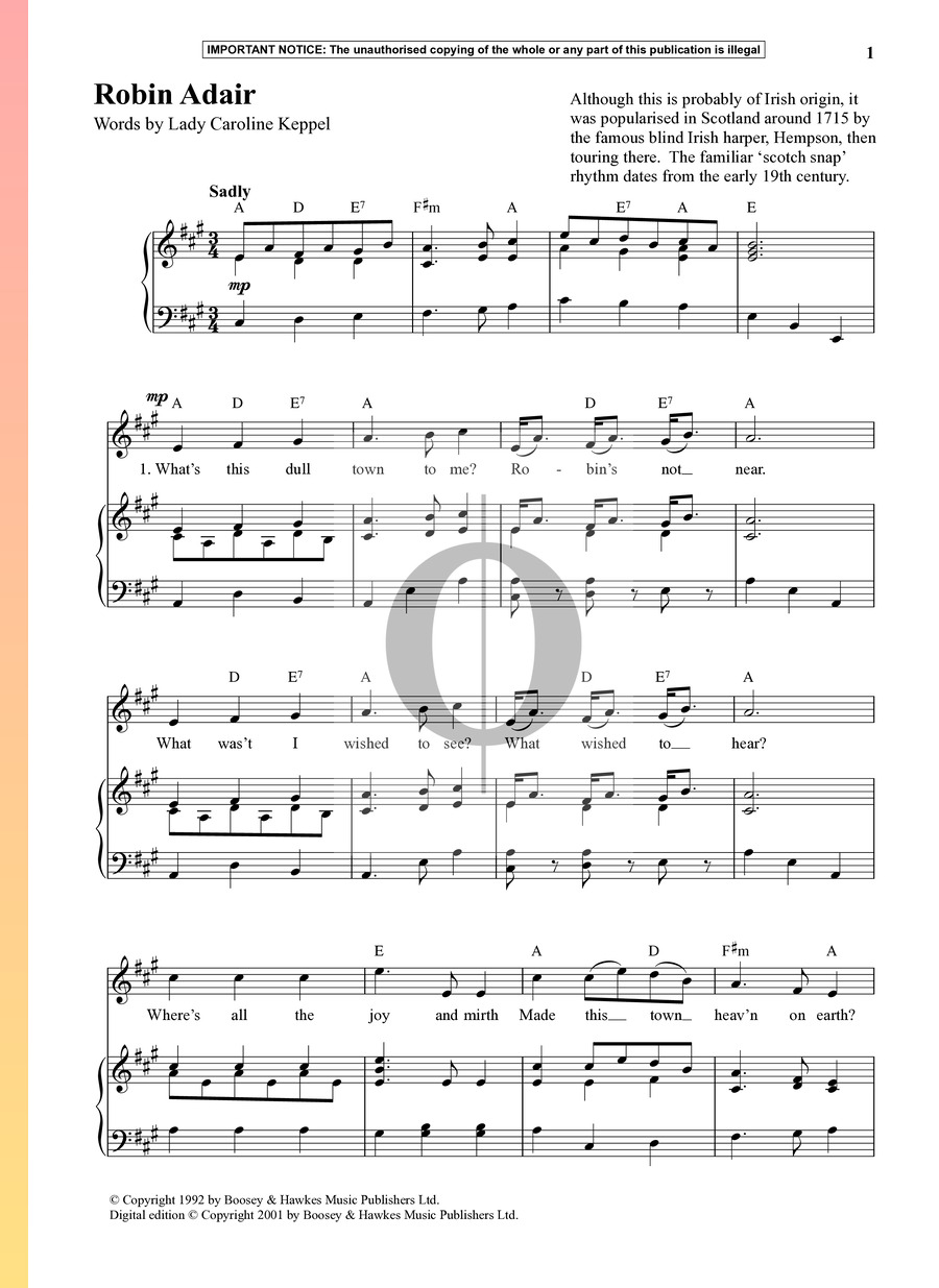 Robin Adair (Anonymous) Piano Sheet Music - OKTAV