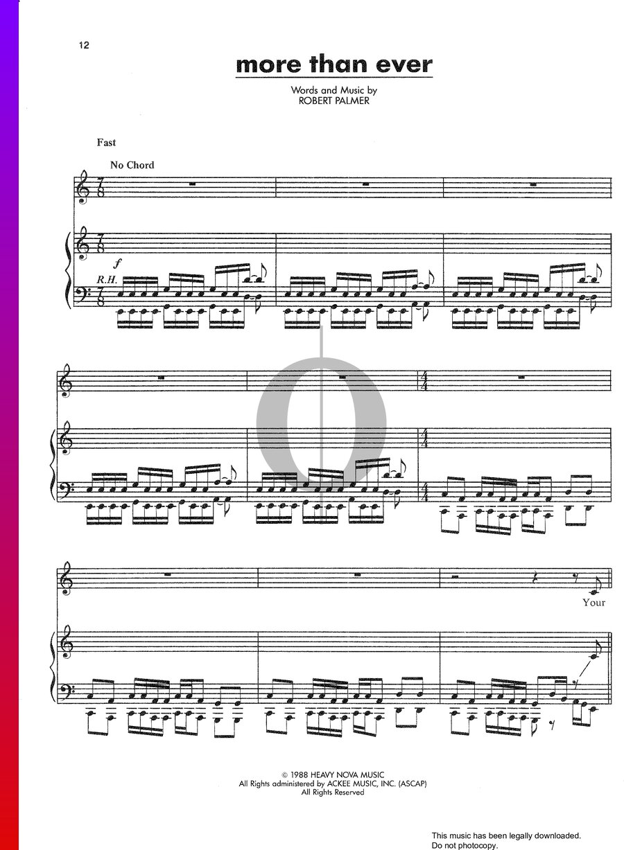 More Than Ever (Robert Palmer) Piano Sheet Music - OKTAV