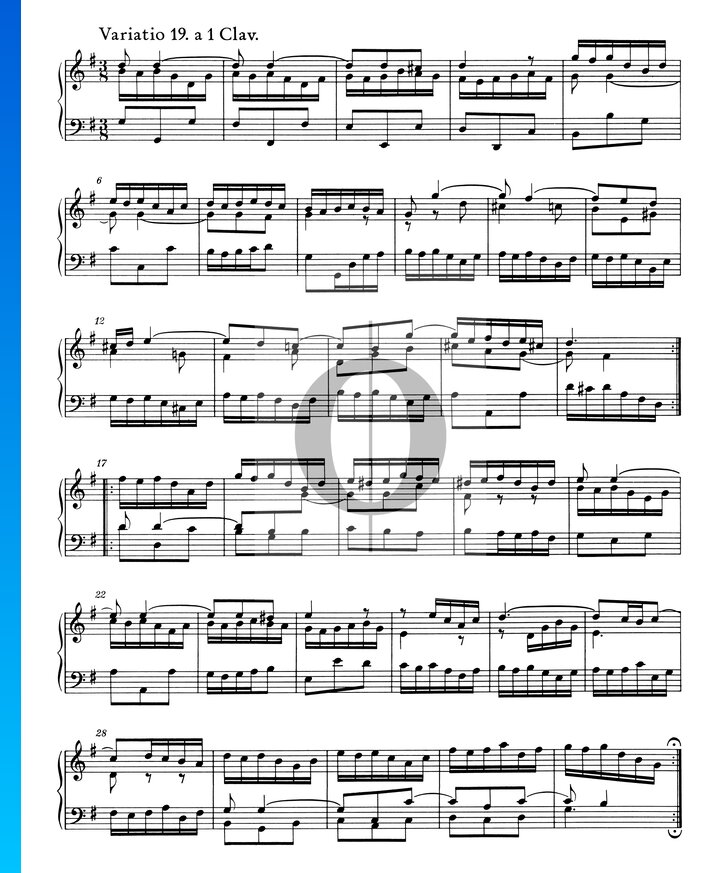Variaciones Goldberg, BWV 988: Variación 19. a 1 clave » Johann ...