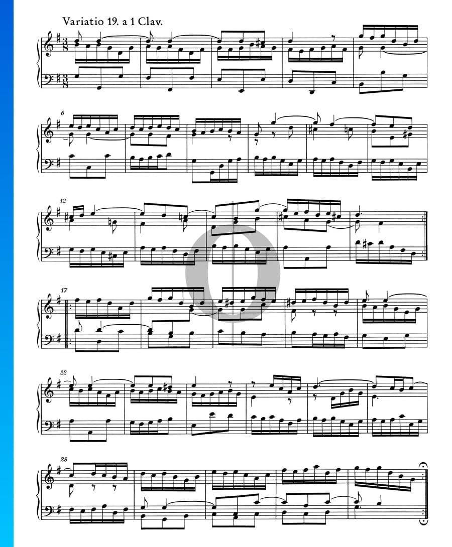Variaciones Goldberg, BWV 988: Variación 19. a 1 clave » Johann ...