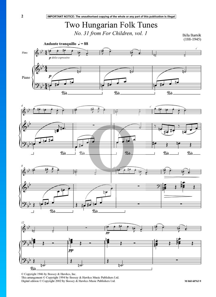 For Children, Sz. 42 Vol. 1: Two Hungarian Folk Tunes (Béla Bartók) Piano Sheet Music - OKTAV