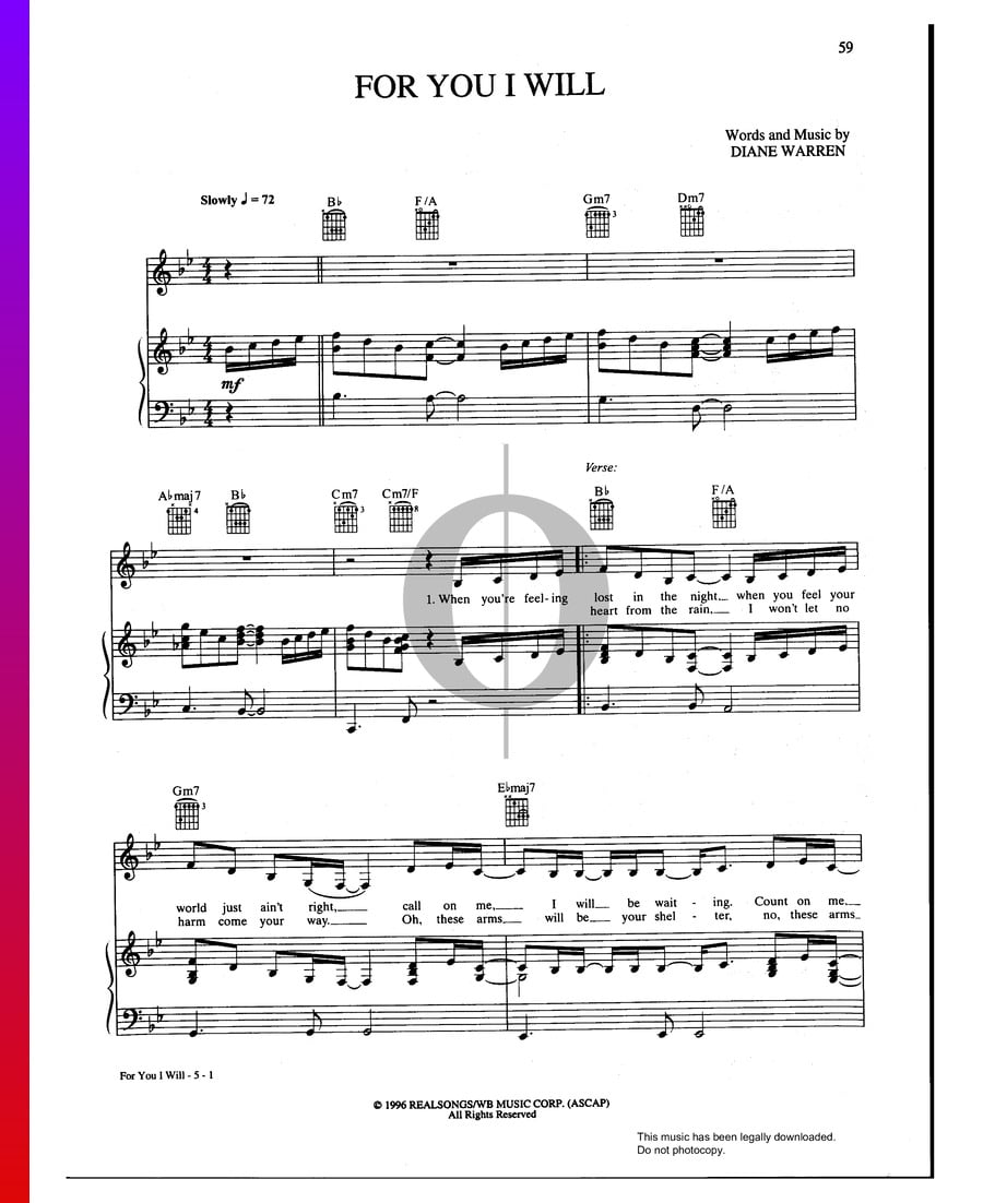 For You I Will (Monica) Piano Sheet Music - OKTAV