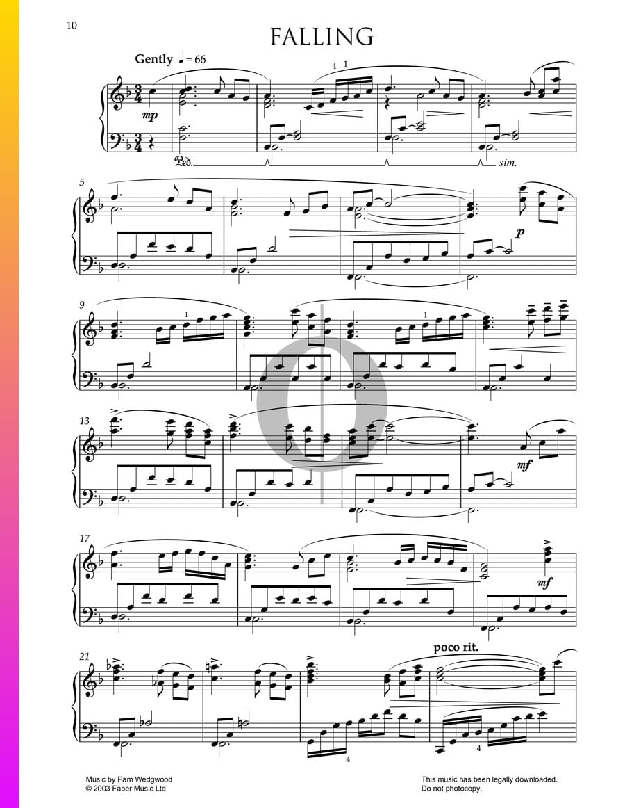 Falling (Pam Wedgwood) Piano Sheet Music - OKTAV