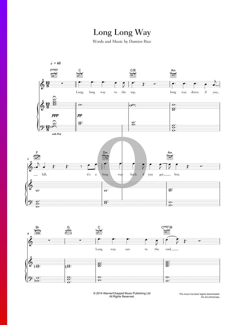 Long Long Way (Damien Rice) Piano Sheet Music - OKTAV