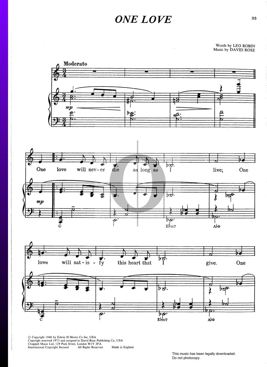 One Love (Frank Sinatra) Piano Sheet Music - OKTAV