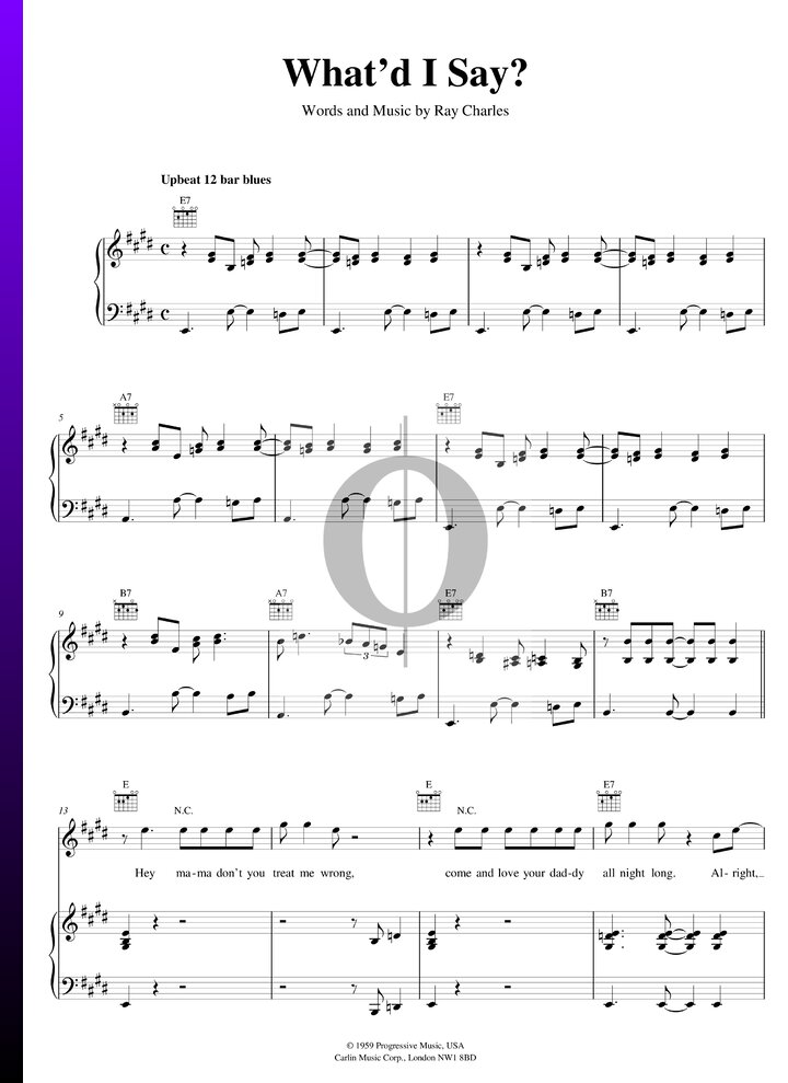What'd I Say (Ray Charles) Piano Sheet Music - OKTAV