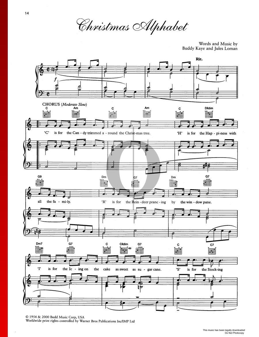 Christmas Alphabet (McGuire Sisters) Piano Sheet Music - OKTAV