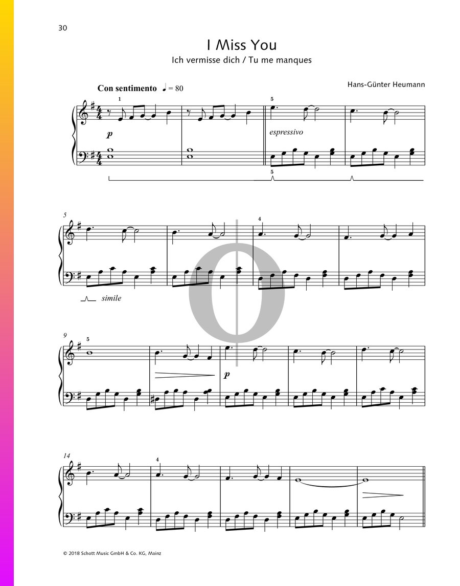I Miss You (Heumann) (Hans-Günter Heumann) Piano Sheet Music - OKTAV
