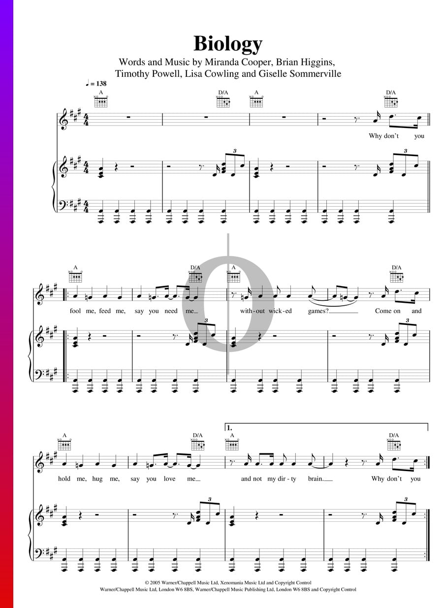 Biology (Girls Aloud) Piano Sheet Music - OKTAV