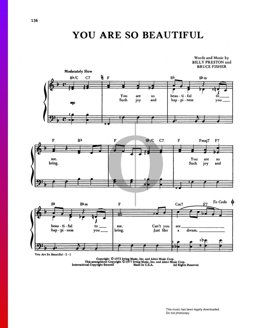 You Are So Beautiful (Joe Cocker) Piano Sheet Music - OKTAV