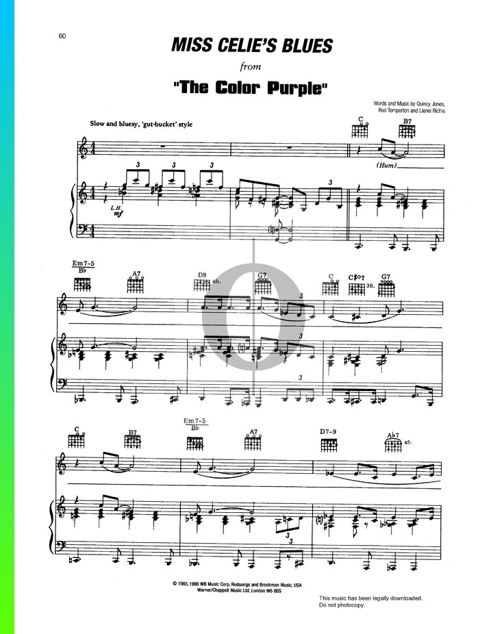 Partition Miss Celie's Blues » extrait de The Color Purple - Quincy ...