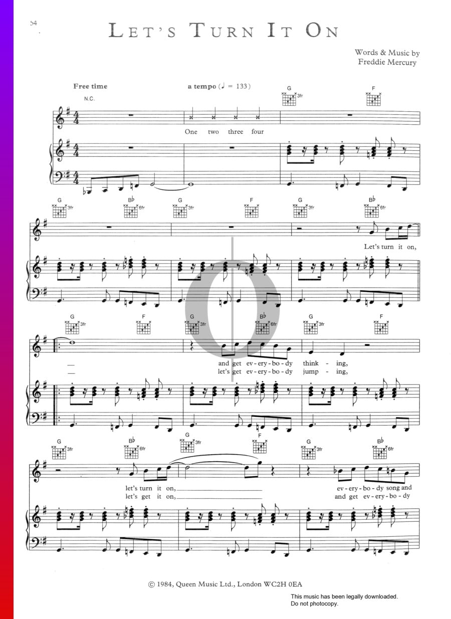 Let's Turn It On (Freddie Mercury) Piano Sheet Music - OKTAV