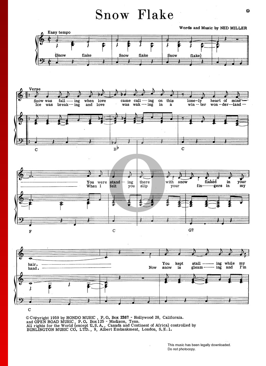 Snow Flake (Jim Reeves) Piano Sheet Music - OKTAV