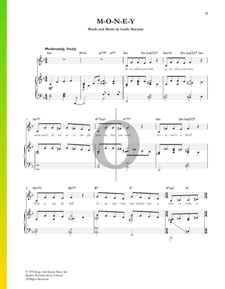 M-O-N-E-Y (Leslie Bricusse) Piano Sheet Music - OKTAV