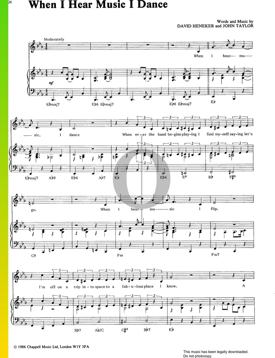 When I Hear Music I Dance John Taylor David Heneker Piano Sheet When I Hear Music I Dance John Taylor David Heneker Piano Sheet