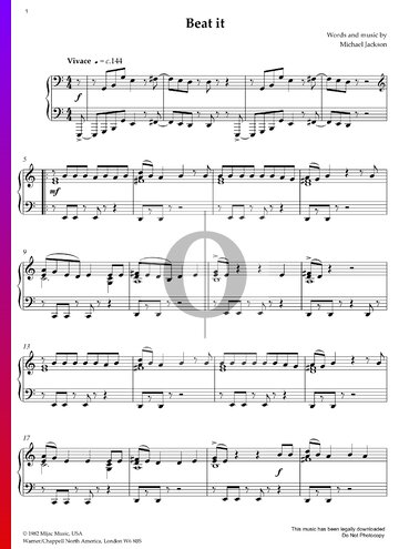 "Beat It" Noten (Piano Solo) von Michael Jackson - Niveau: Ambitioniert ...