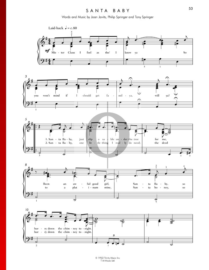 Santa Baby (Richard Harris) Piano Sheet Music - OKTAV