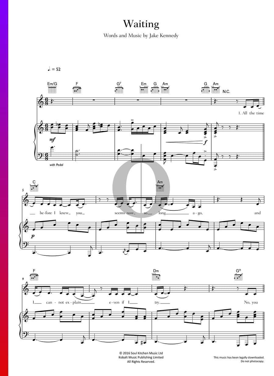 Waiting (Jake Bugg, Noah Cyrus) Piano Sheet Music - OKTAV