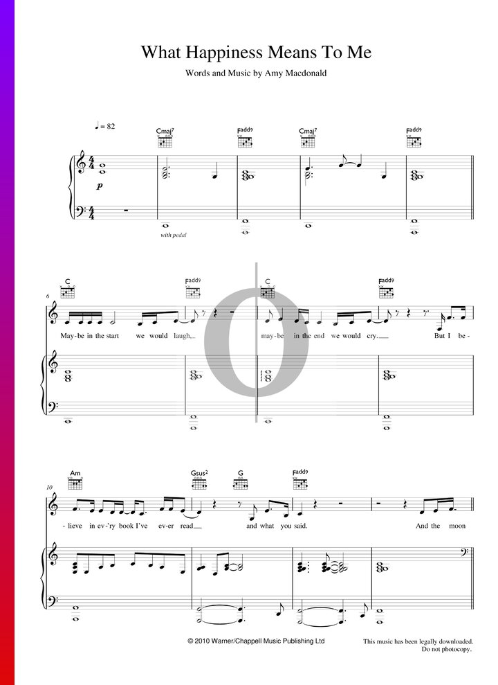 What Happiness Means To Me (Amy MacDonald) Piano Sheet Music - OKTAV