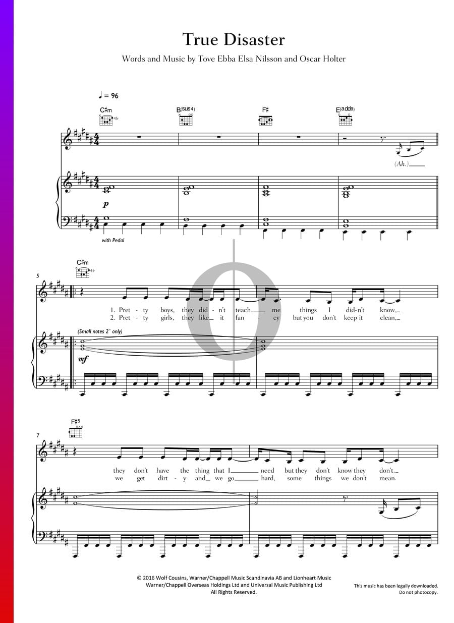 True Disaster (Tove Lo) Piano Sheet Music - OKTAV