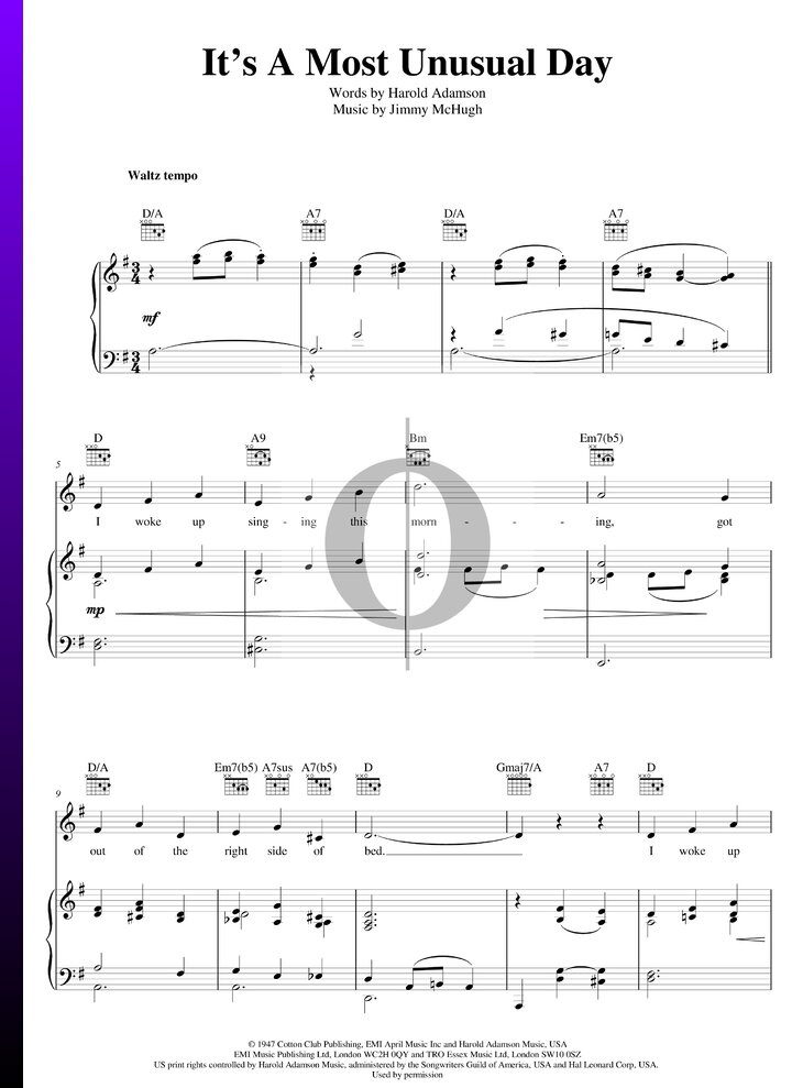 It's A Most Unusual Day (Jimmy McHugh) Piano Sheet Music - OKTAV
