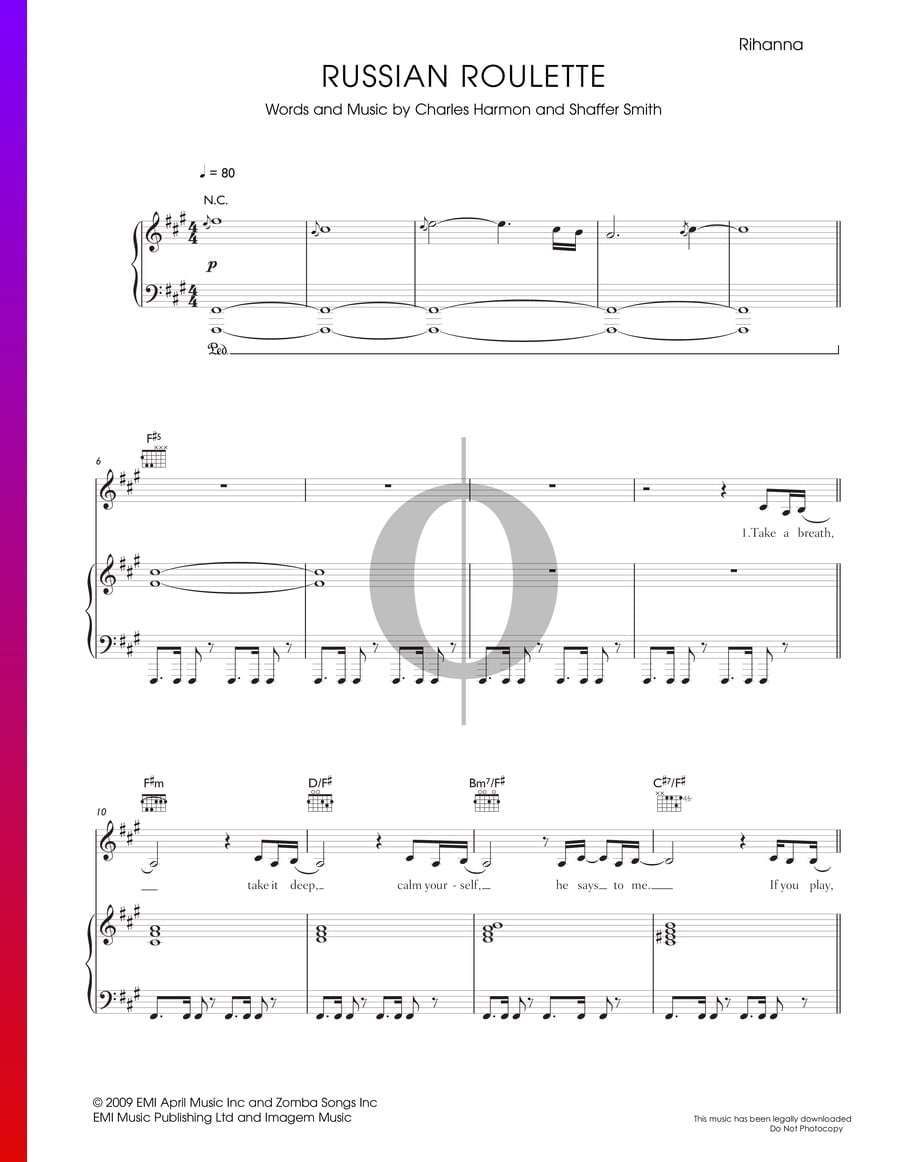 Russian Roulette door Rihanna | piano bladmuziek (Piano, Stem, Gitaar ...