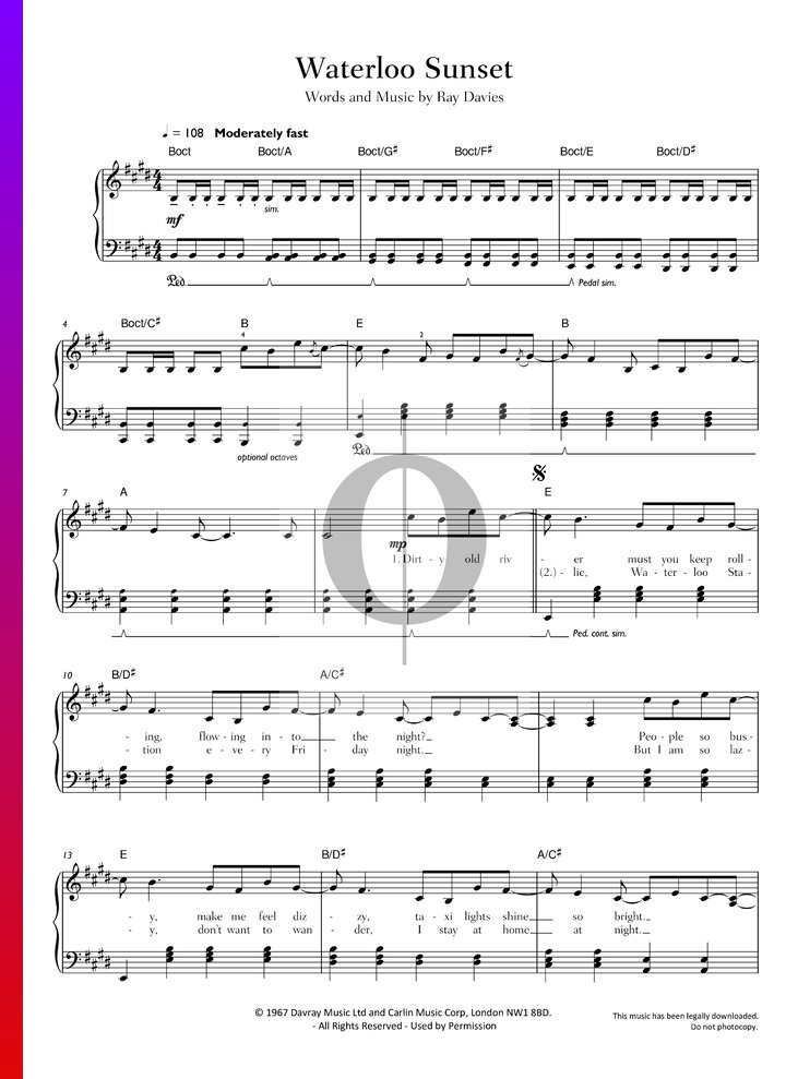 Waterloo Sunset (The Kinks) Piano Sheet Music - OKTAV