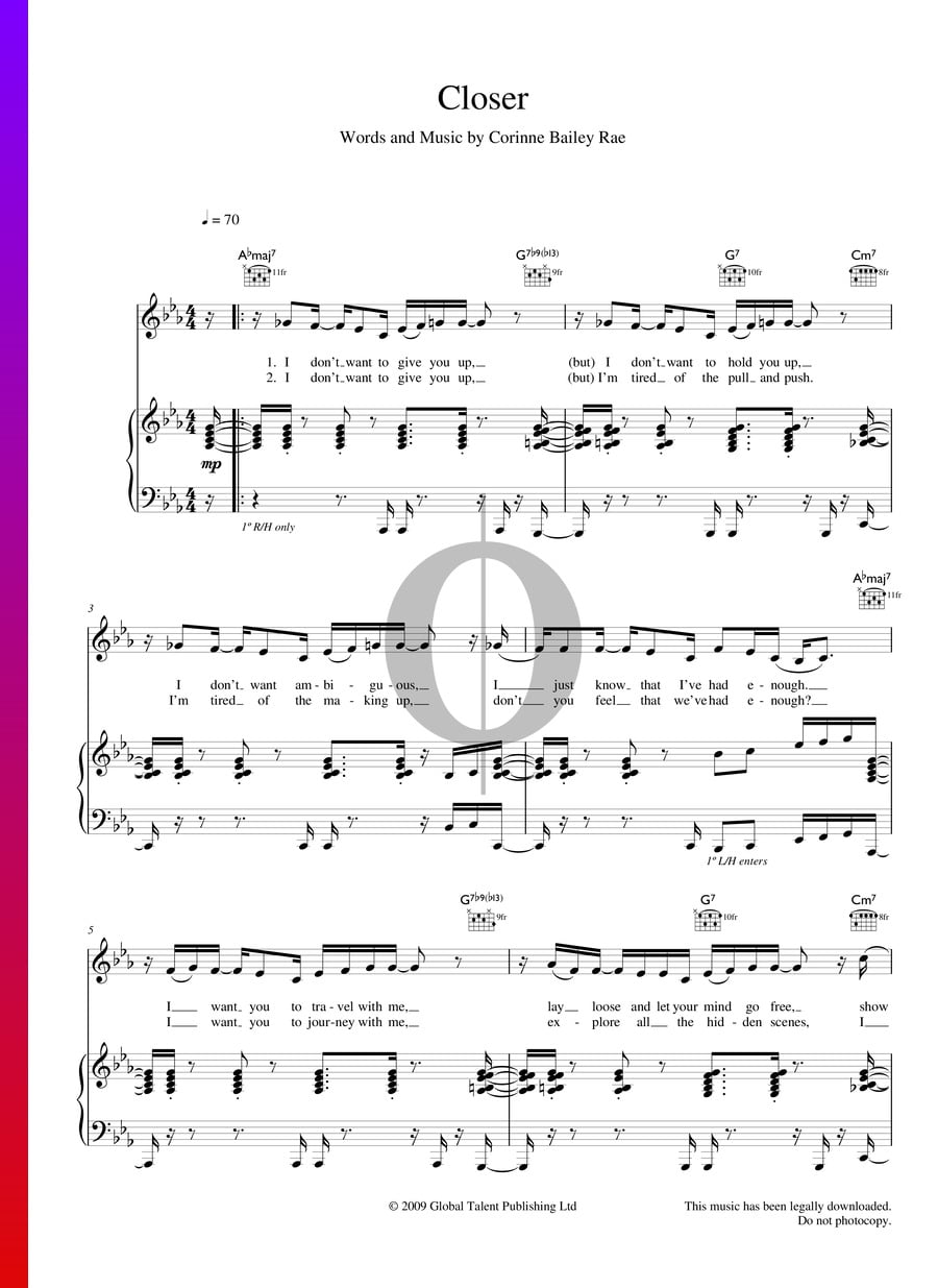 Closer (Corinne Bailey Rae) Piano Sheet Music - OKTAV