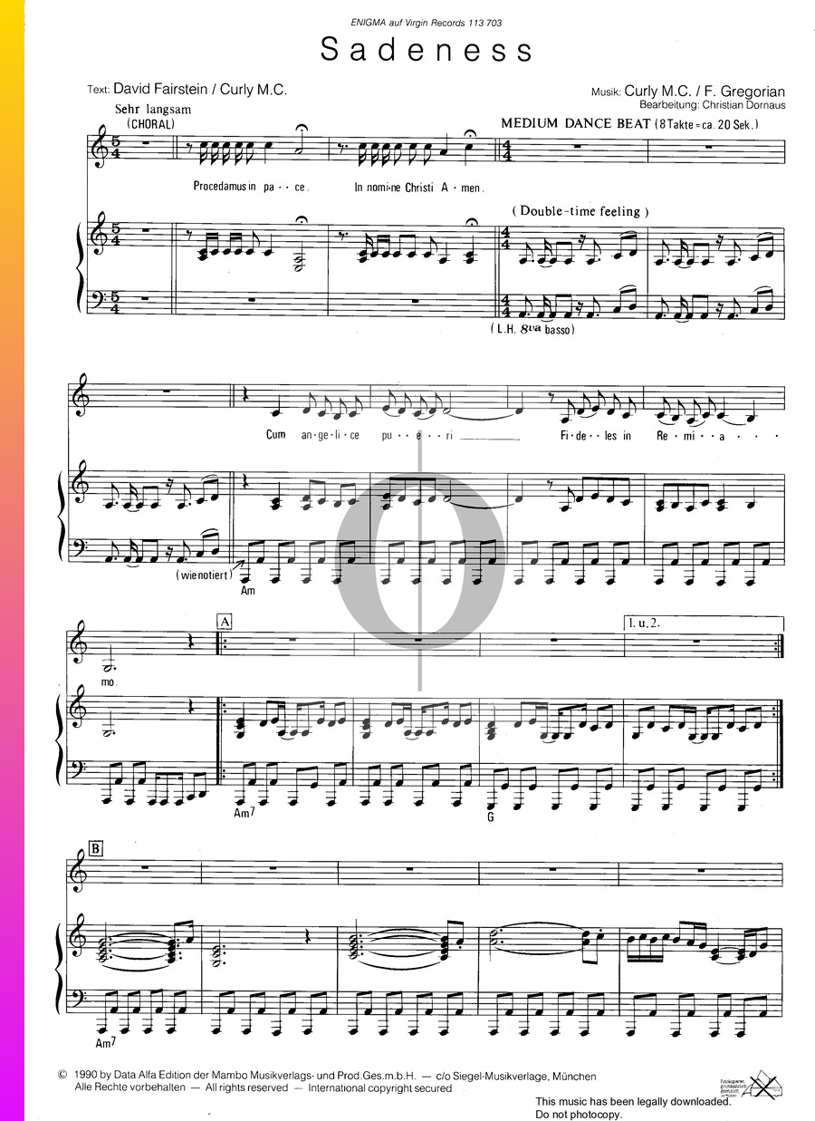 Sadeness - Part I (Enigma) Piano Sheet Music - OKTAV