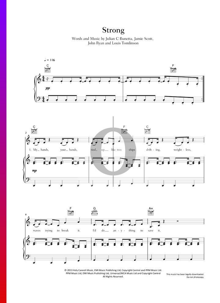 Strong (One Direction) Piano Sheet Music - OKTAV
