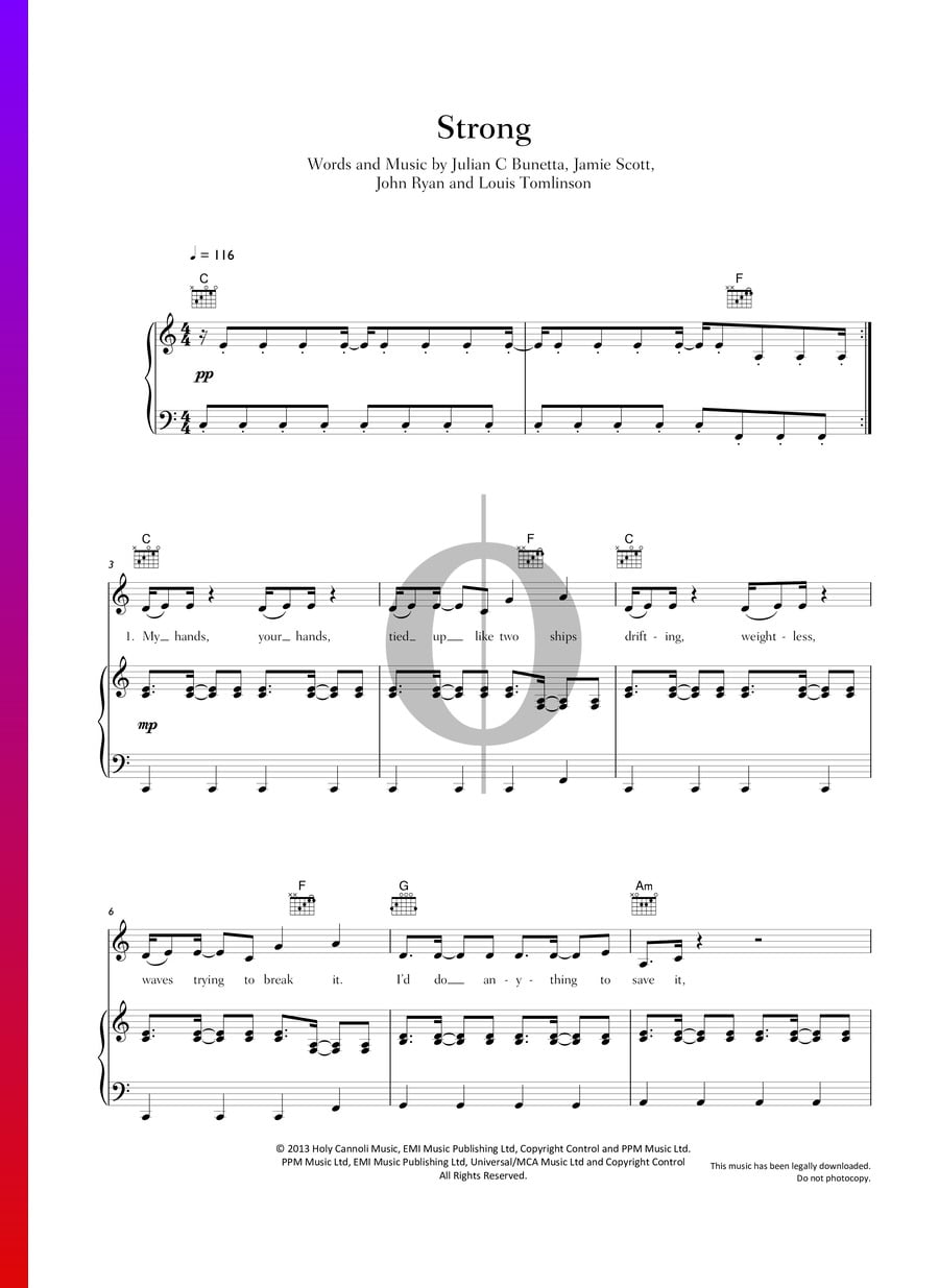 Strong (One Direction) Piano Sheet Music - OKTAV