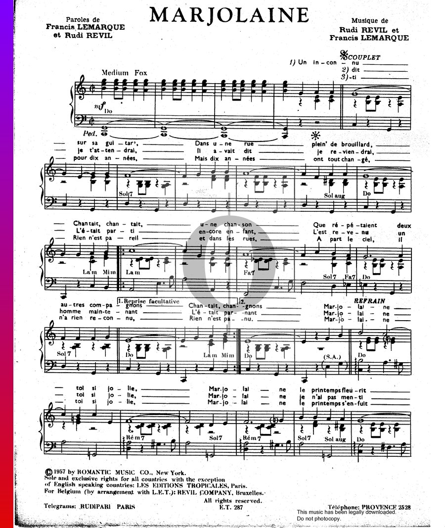 Marjolaine (Rudi Revil, Francis Lemarque) Piano Sheet Music - OKTAV