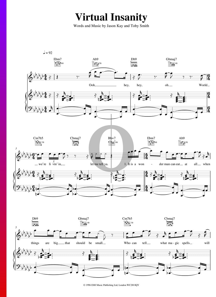 Virtual Insanity (Jamiroquai) Piano Sheet Music - OKTAV