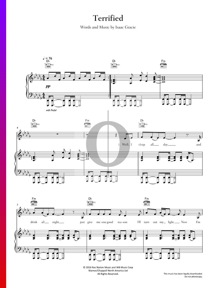 Terrified (Isaac Gracie) Piano Sheet Music - OKTAV