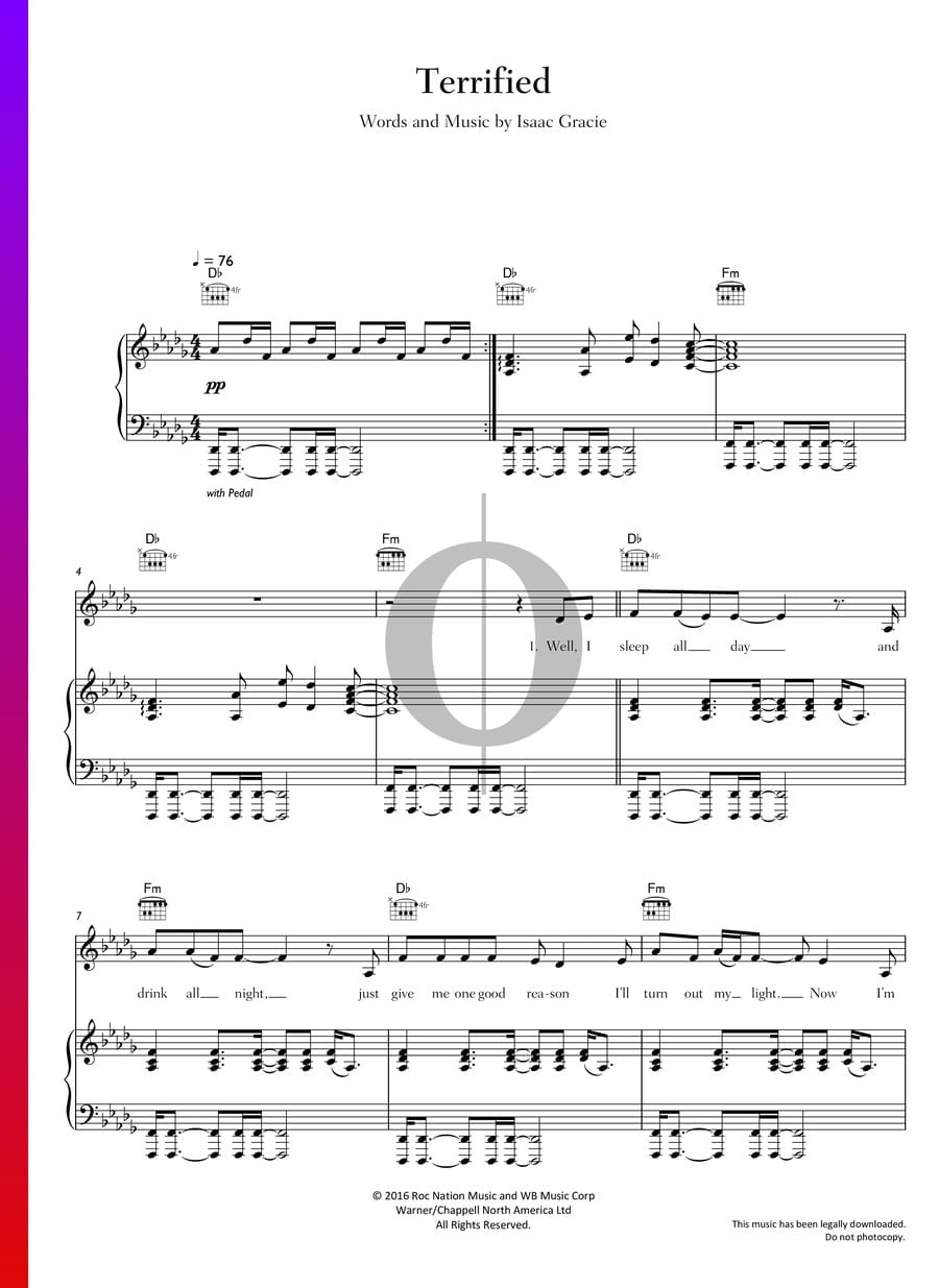 Terrified (Isaac Gracie) Piano Sheet Music - OKTAV
