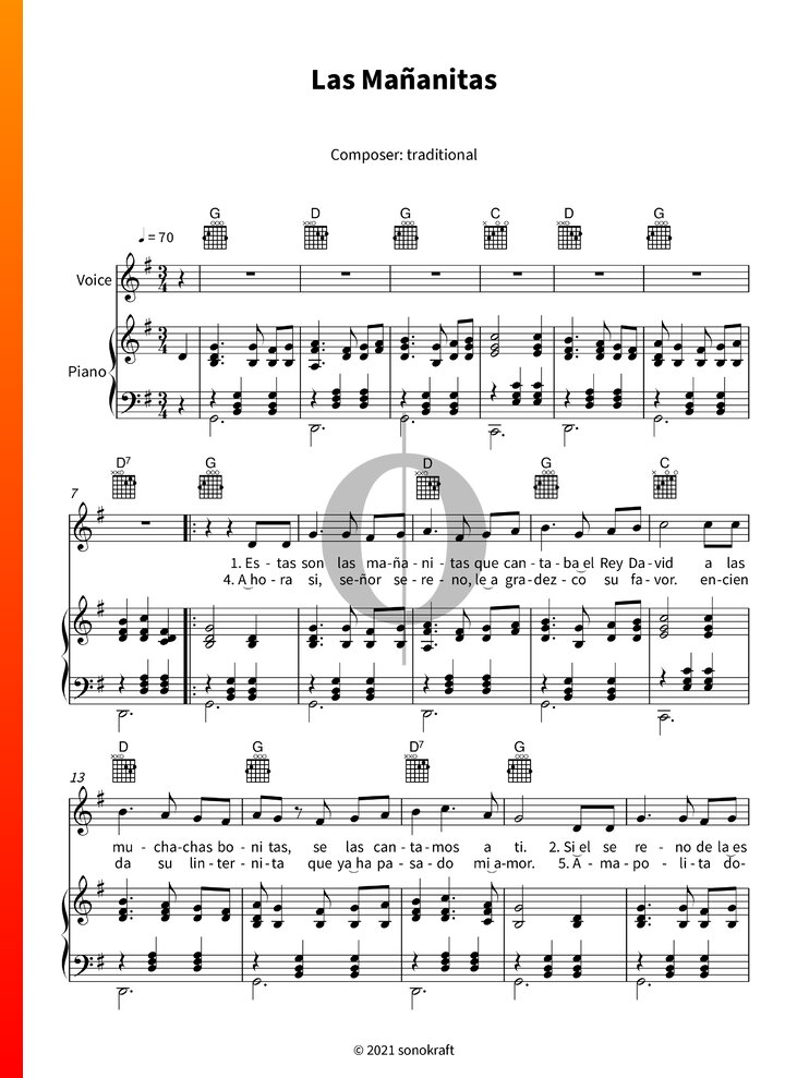 Las Mañanitas (Anonymous) Piano Sheet Music - OKTAV