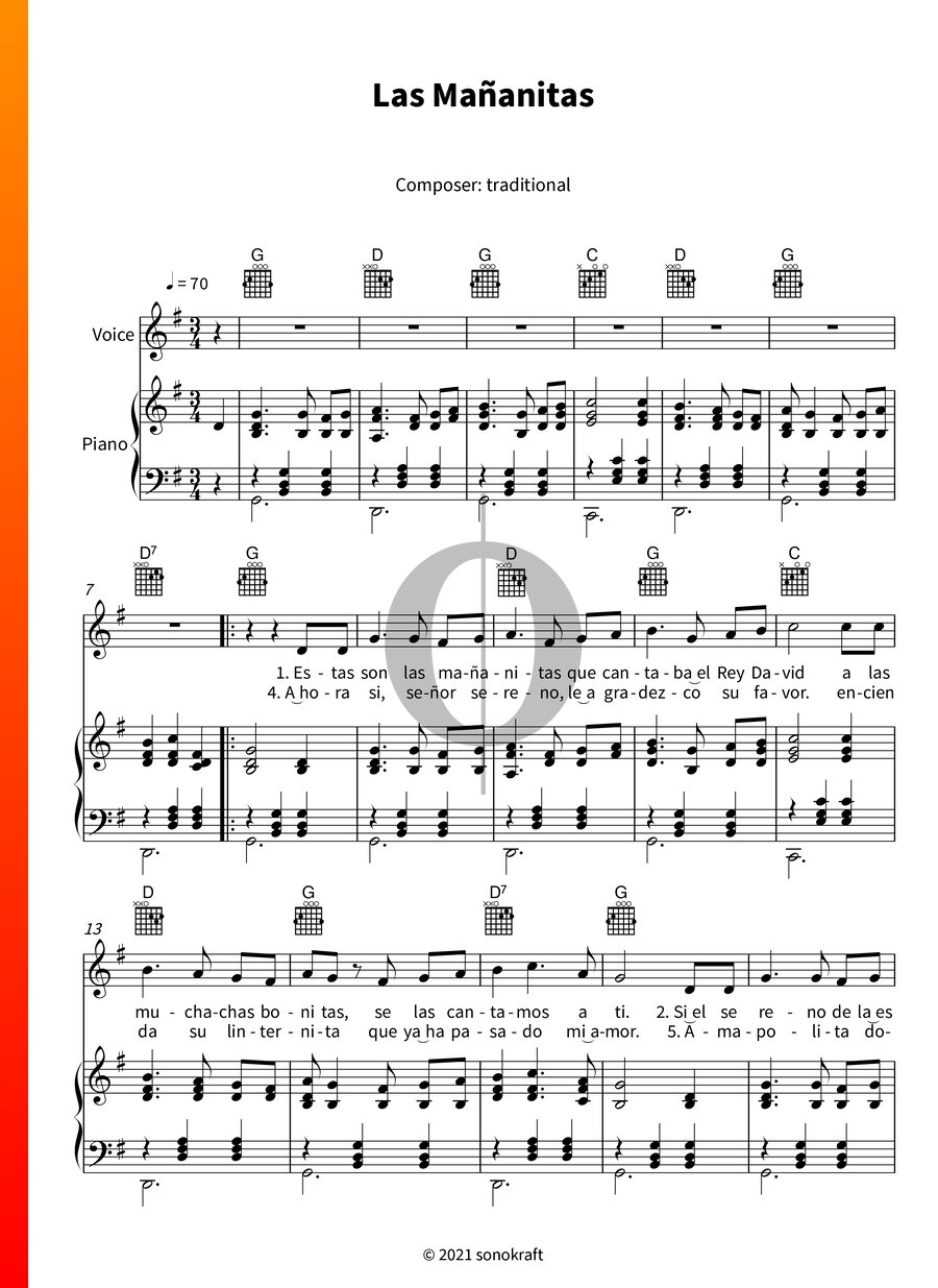 Las Mañanitas (Anonymous) Piano Sheet Music - OKTAV