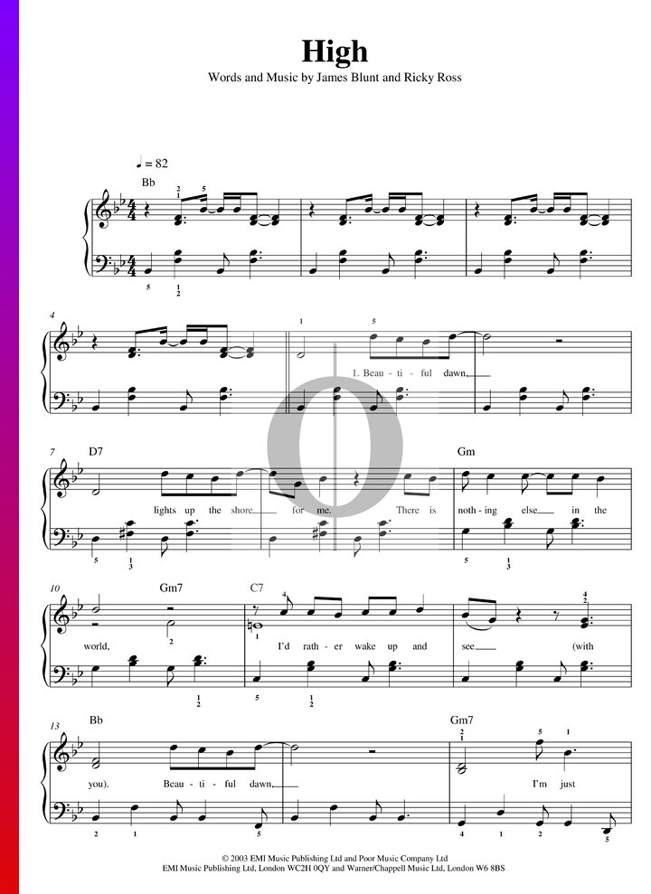 High (James Blunt) Piano Sheet Music - OKTAV