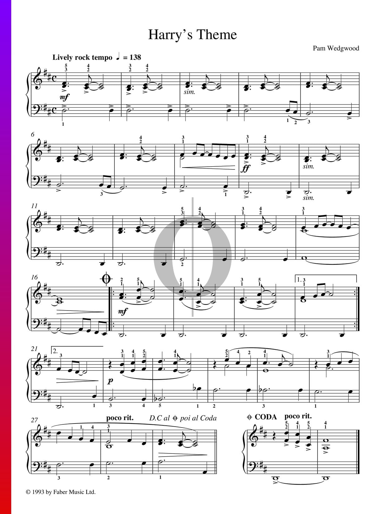 Harry's Theme di Pam Wedgwood - Spartiti per pianoforte - OKTAV