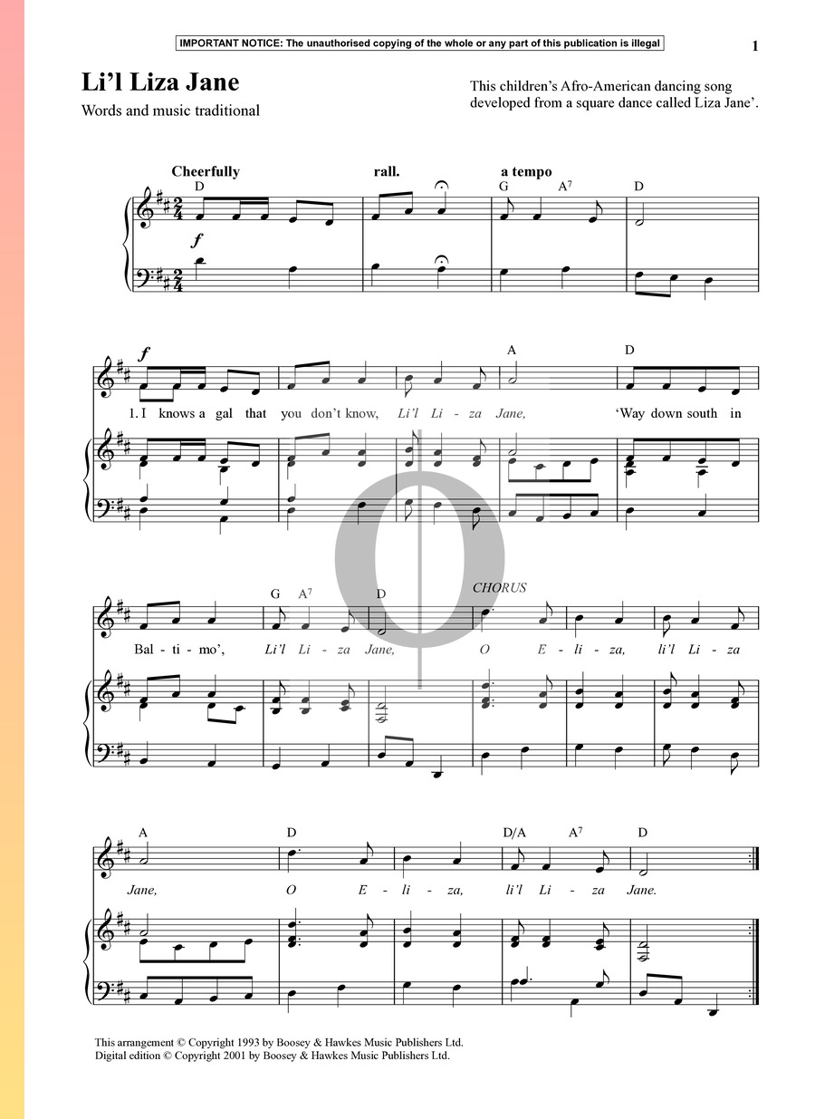 Li’l Liza Jane (Anonymous) Piano Sheet Music - OKTAV