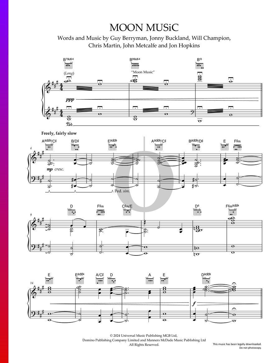 Moon Music (Coldplay) Piano Sheet Music - OKTAV