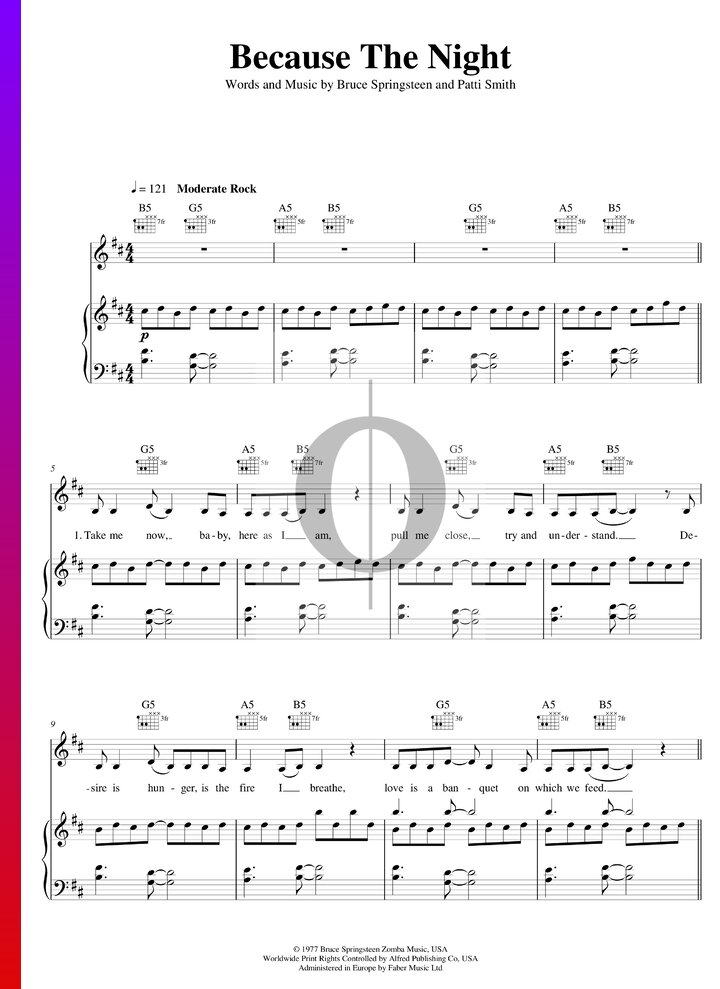 Because The Night (Patti Smith) Piano Sheet Music - OKTAV