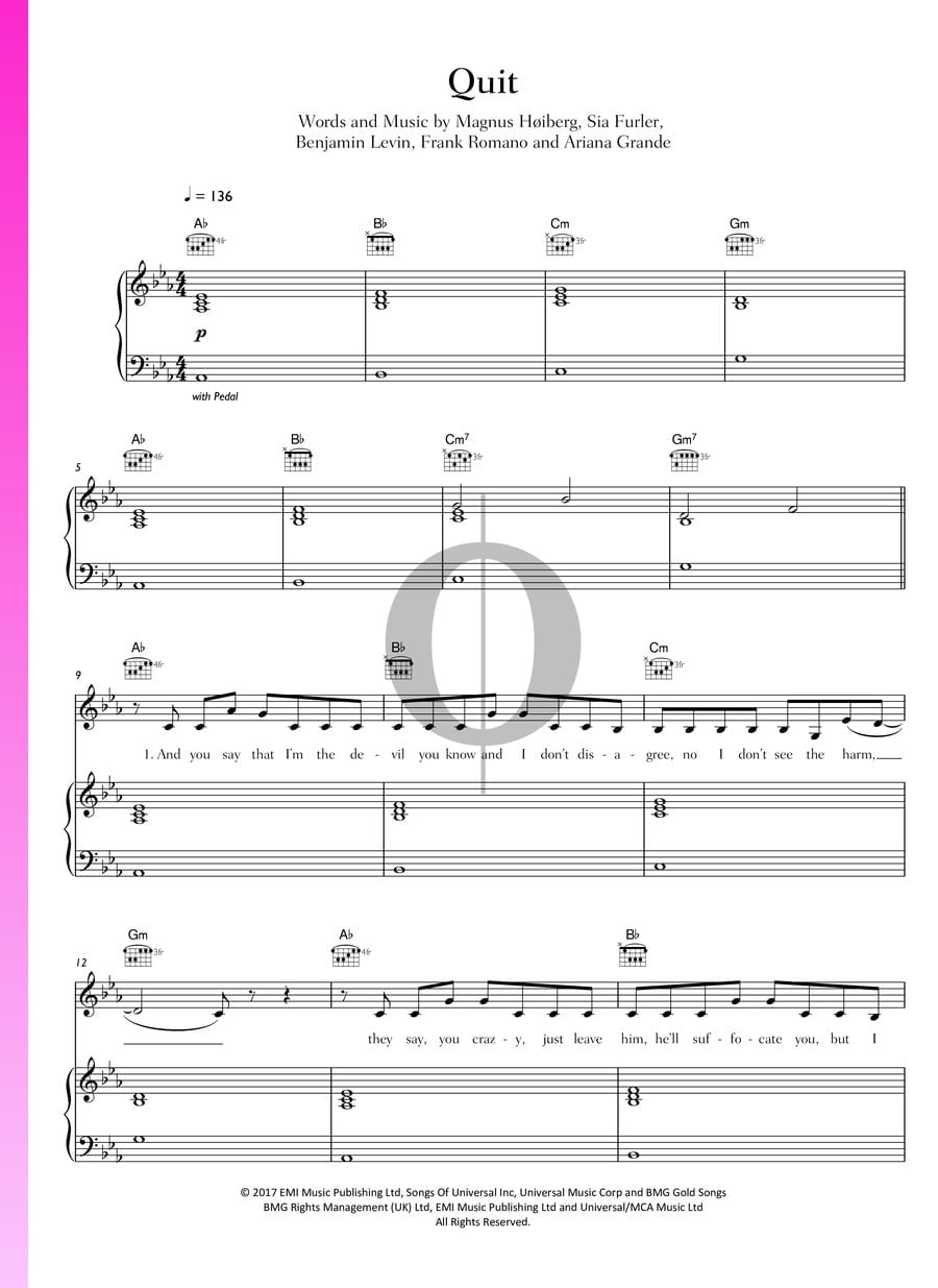 Quit (Ariana Grande, Cashmere Cat) Piano Sheet Music - OKTAV