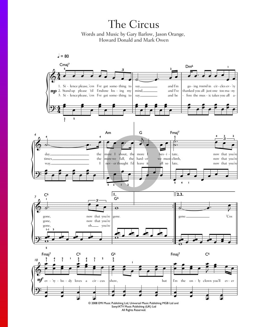 The Circus (Take That) Piano Sheet Music - OKTAV
