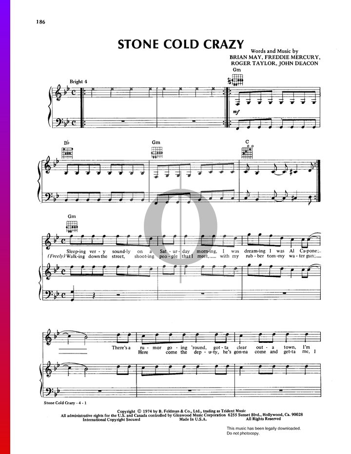 Stone Cold Crazy (Queen) Piano Sheet Music - OKTAV